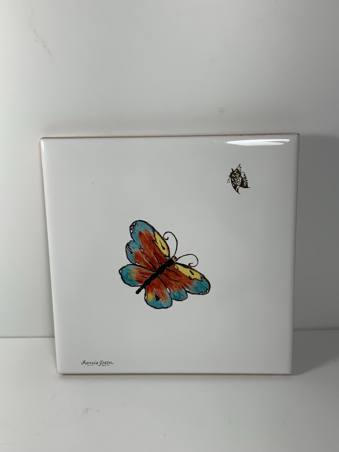 Marsha Green Ceramic Butterfly Tile Made in Italy Signed 6 In. - Etsy