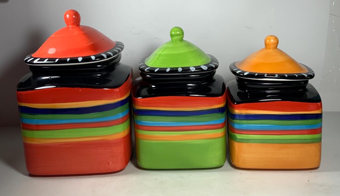 Set of 3 Gibson Elite Pueblo Springs Ceramic Canisters - Etsy