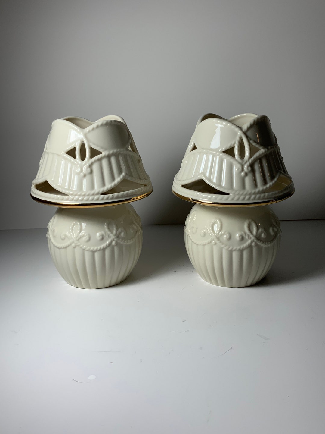 Set of 2 Lenox Bone China Carved Tea Light Fairy Lamps New 6 In. - Etsy