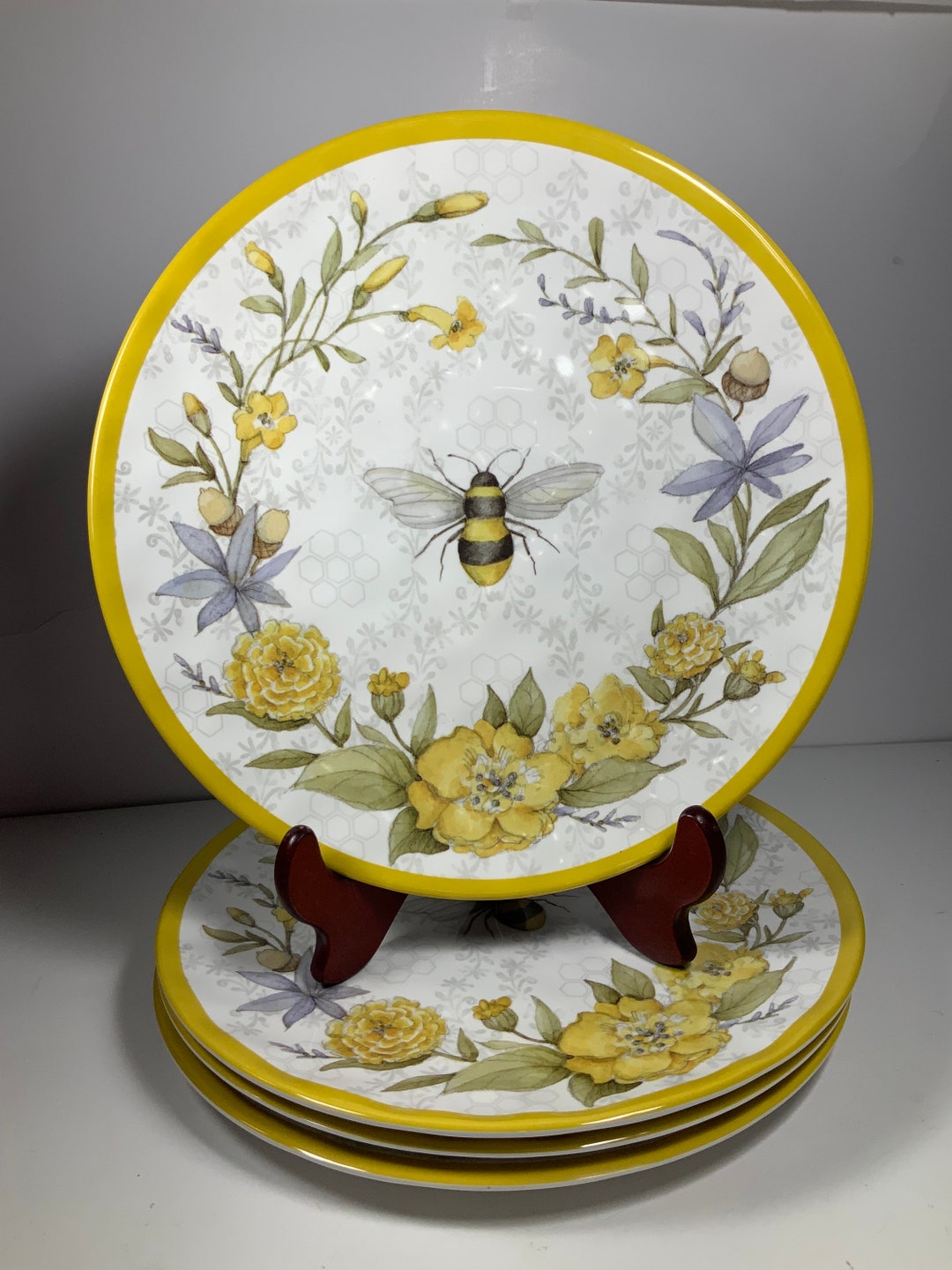 Set of 4 Susan Winget “bee Sweet” Melamine Dinner Plates 11 In. - Etsy
