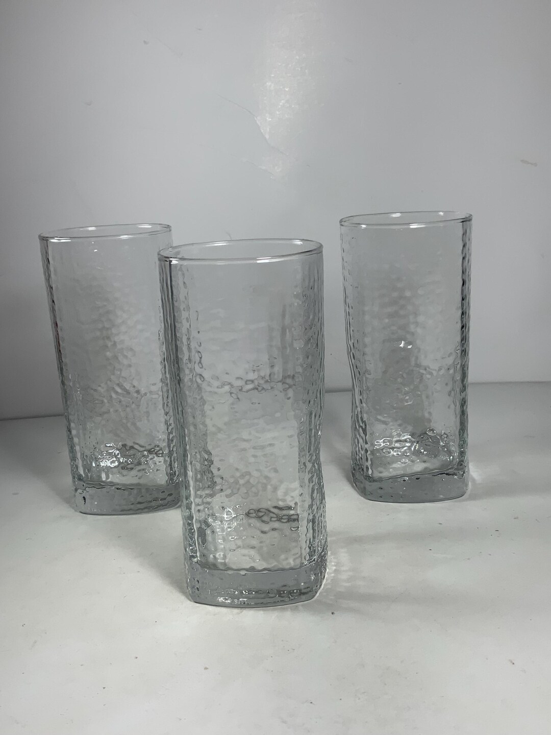 Set of 3 Vintage Libbey Crisa Clear Glass Dimpled Pinched Tumblers 6.5 ...