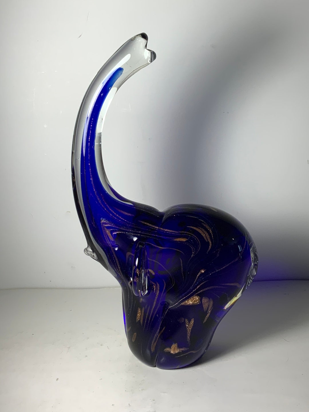 Vintage Murano Cobalt Blue & Copper Colored Blown Glass Elephant Statue ...