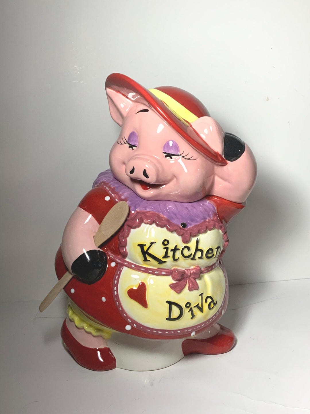 Vintage Red Hat Society Kitchen Diva Pig Ceramic Cookie Jar by ...