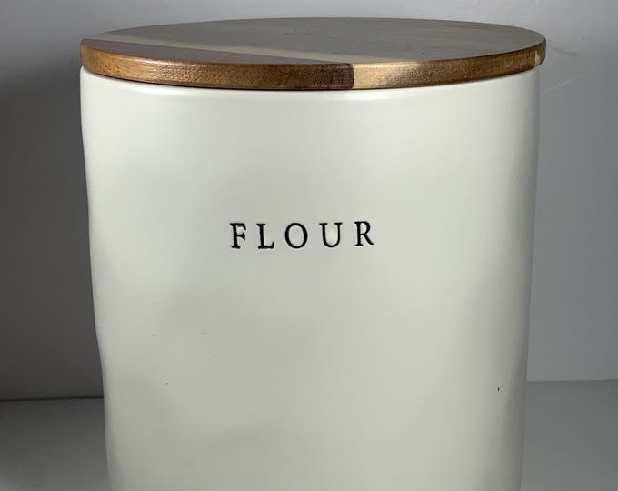 Crofton Stoneware Flour Canister With Bamboo Wood Lid 8 In. - Etsy