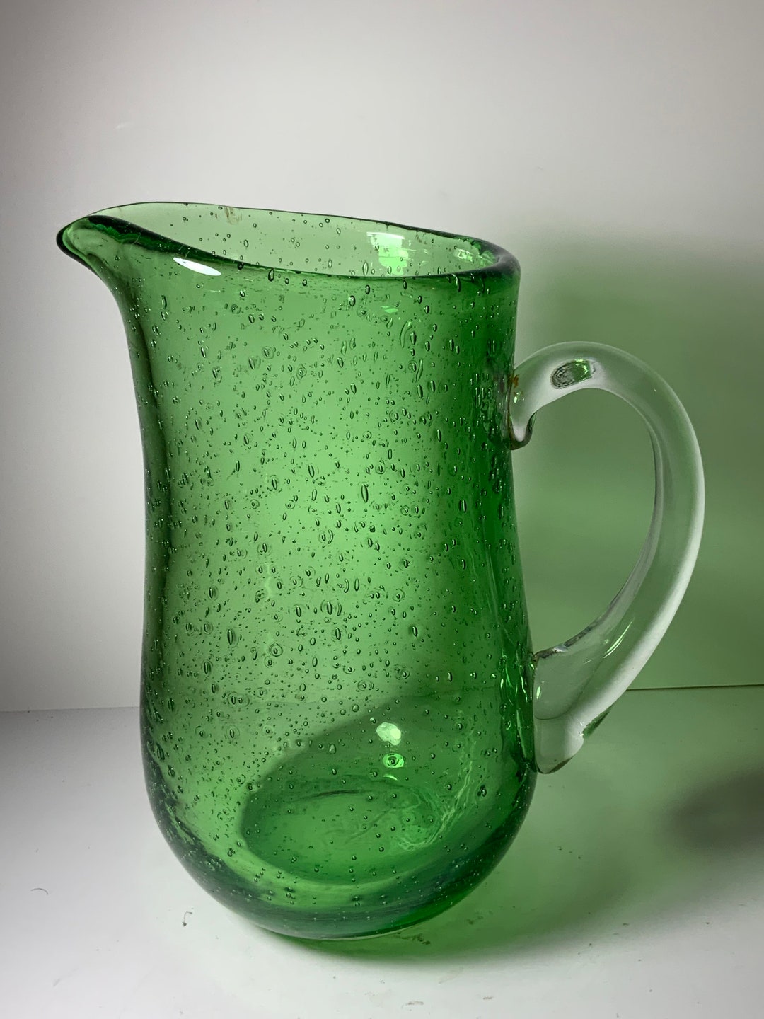 Vintage Green Glass Hand Blown Bubble Pitcher 8.5 In. - Etsy
