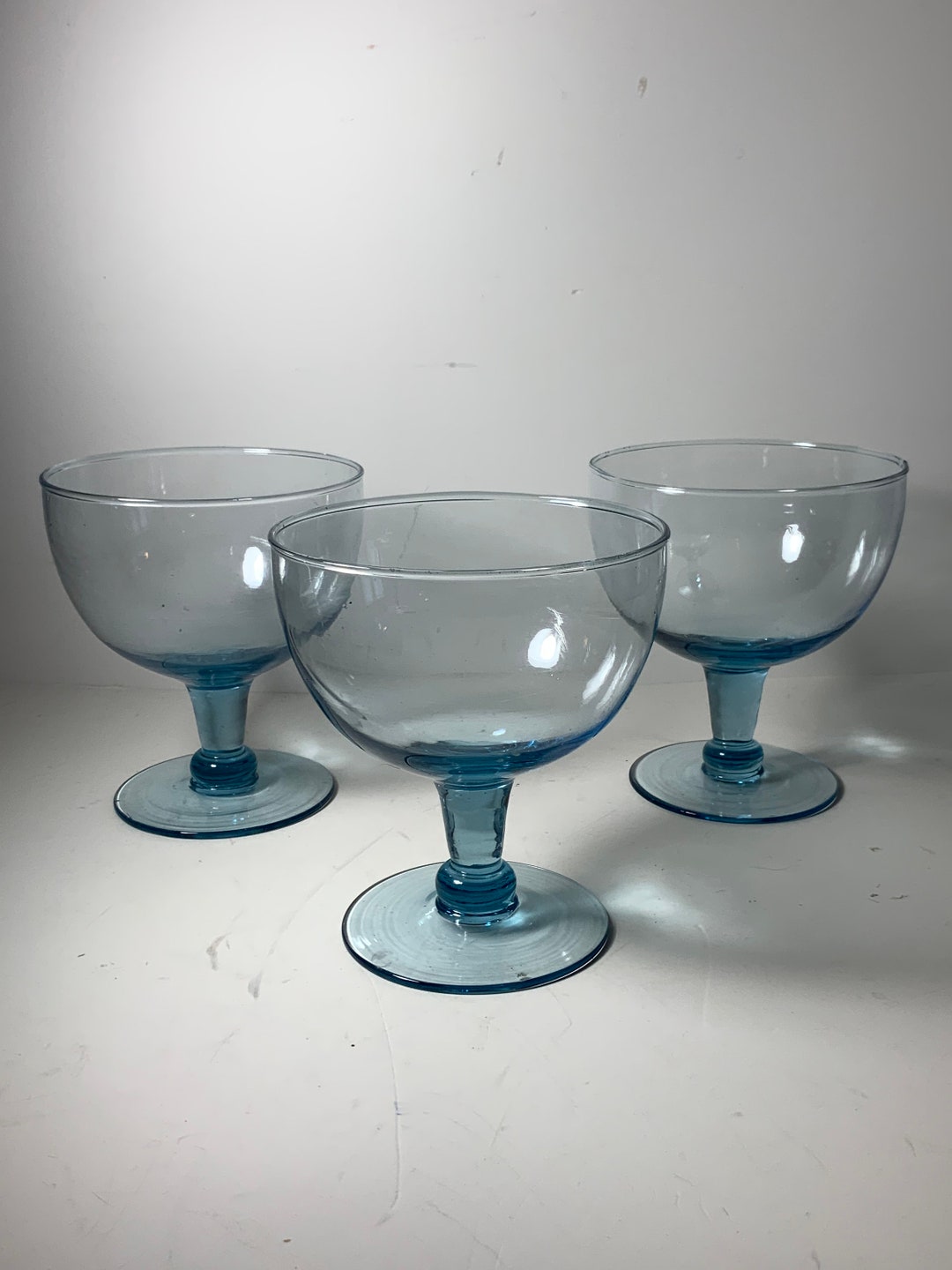 Set of 3 Vintage Ice Blue Glass Margarita Glasses 5 In. - Etsy