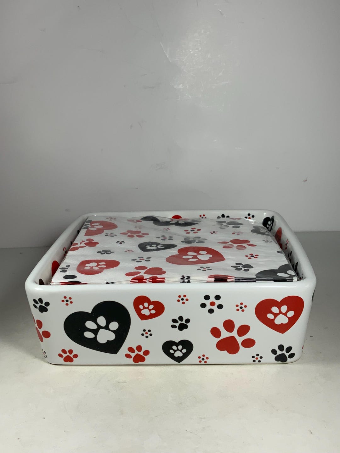 Temp-tations Pawfetti Ceramic Red & Black Dog Paw Napkin Holder and ...