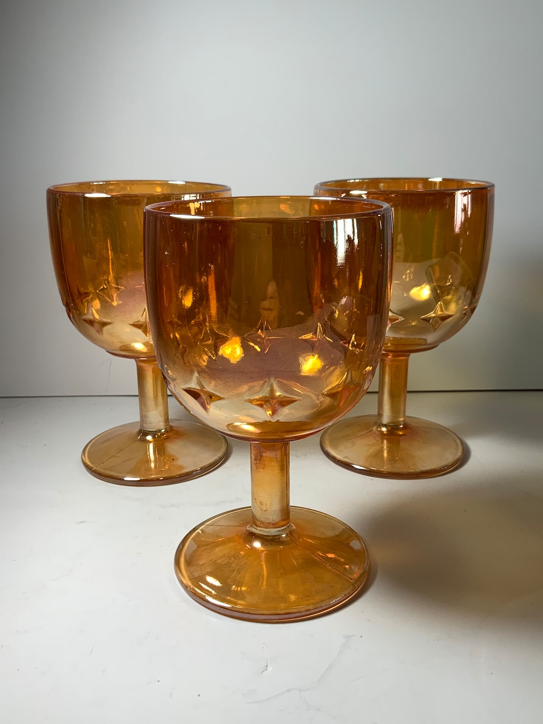 Set of 3 Vintage Marigold Carnival Glass Water Goblets 6 In. - Etsy