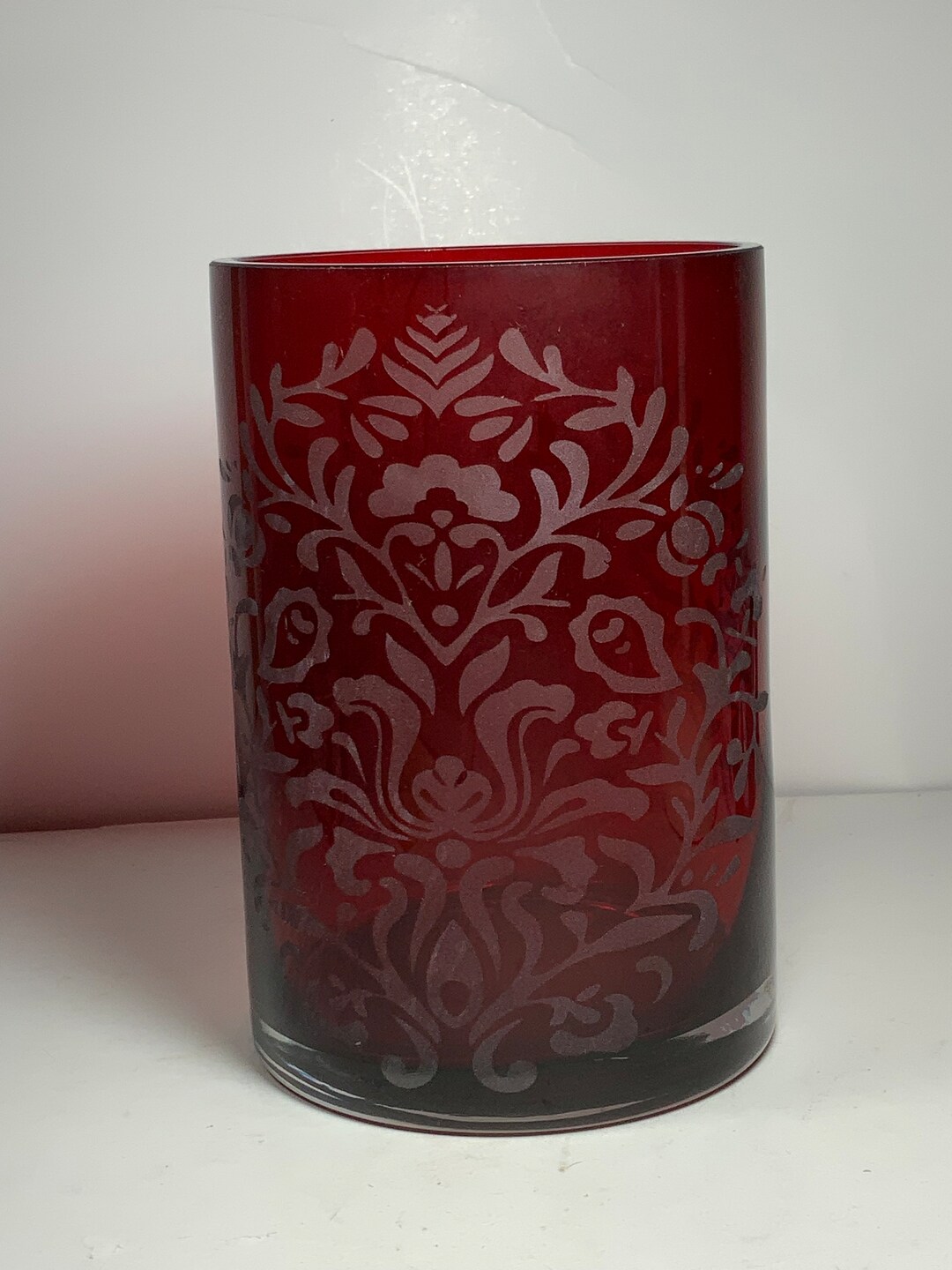 Ruby Red Etched Glass Tall Votive Candleholder 6.25 In. - Etsy