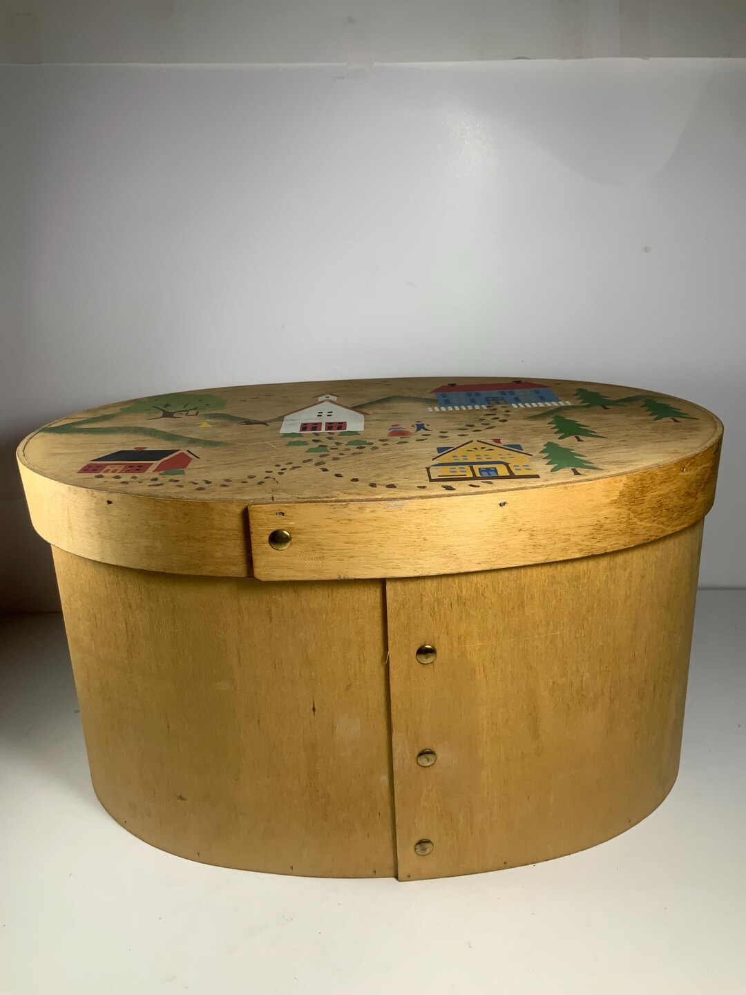 Primitive Bentwood Hand Painted Folk Art Box & Lid 15 In. - Etsy