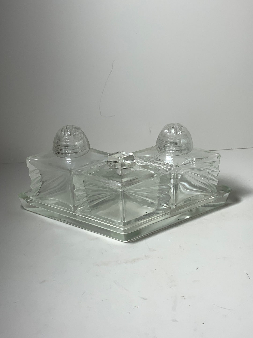 Vintage Irving Rice Art Deco Glass Pyramid Salt Pepper & Sugar With ...