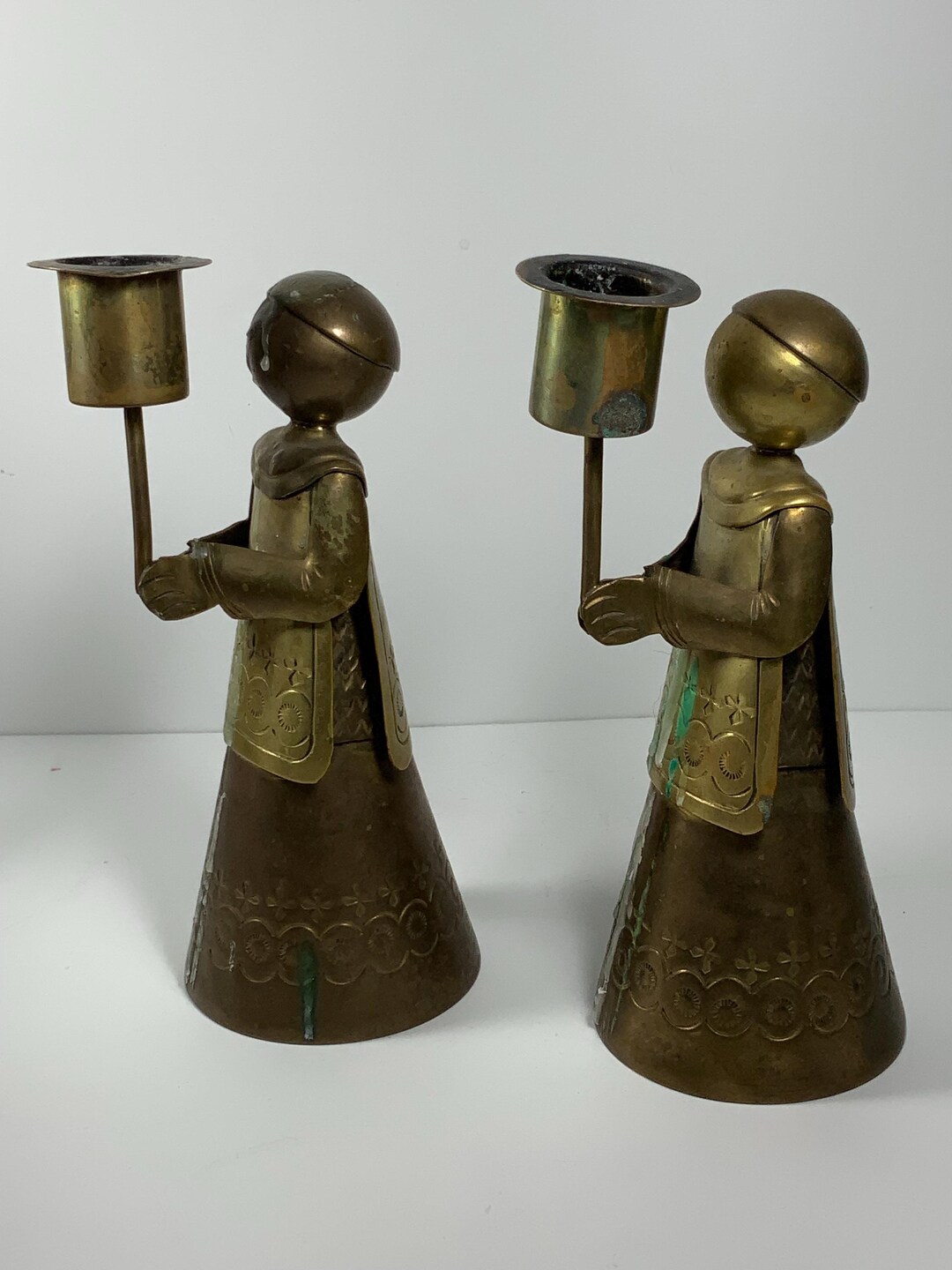 Set of 2 Vintage 1950s Peggy Page Mexico Brass Altar Boys Candlestick ...