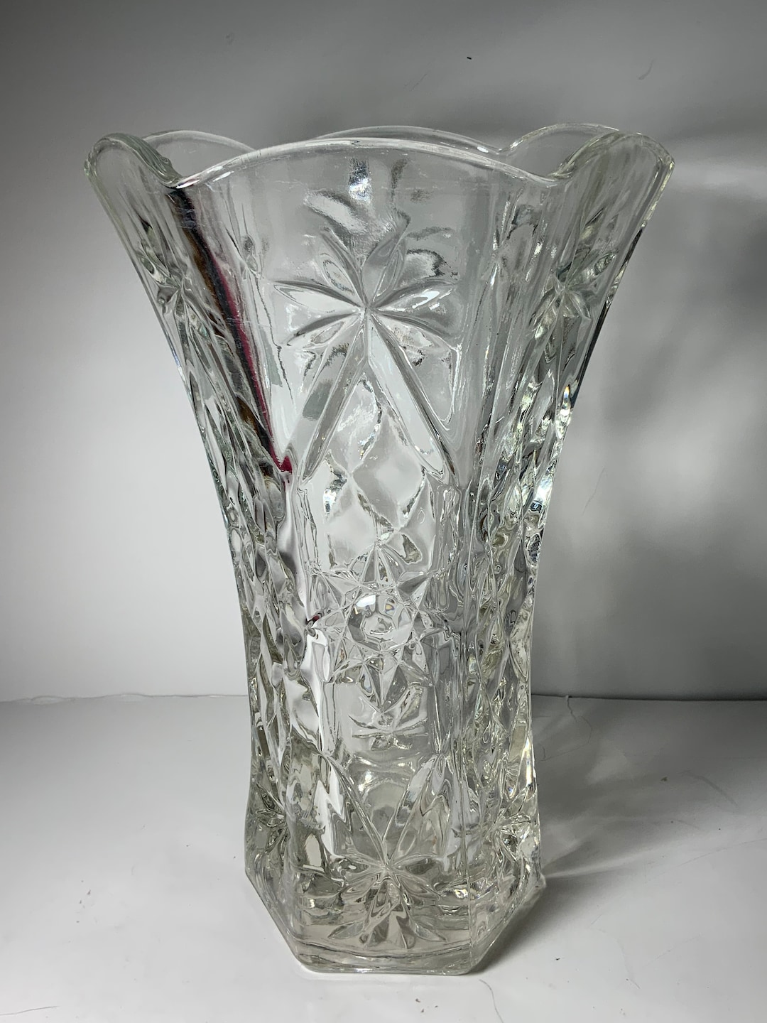 Anchor Hocking Early American Pressed Glass Star of David Vase 10.5 In ...