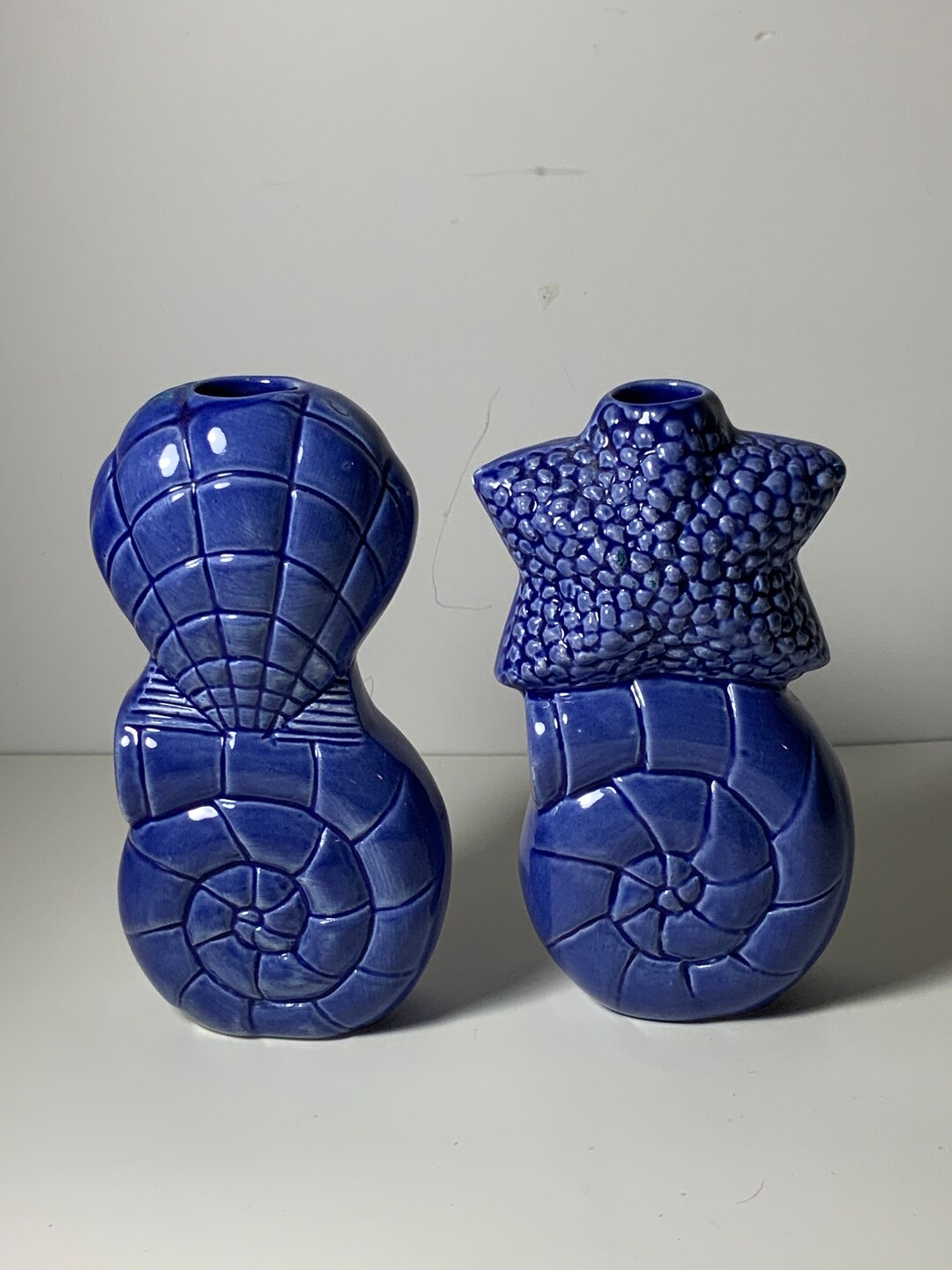 Vintage Indigo Blue Ceramic Seascape Starfish & Clamshell Candlestick ...