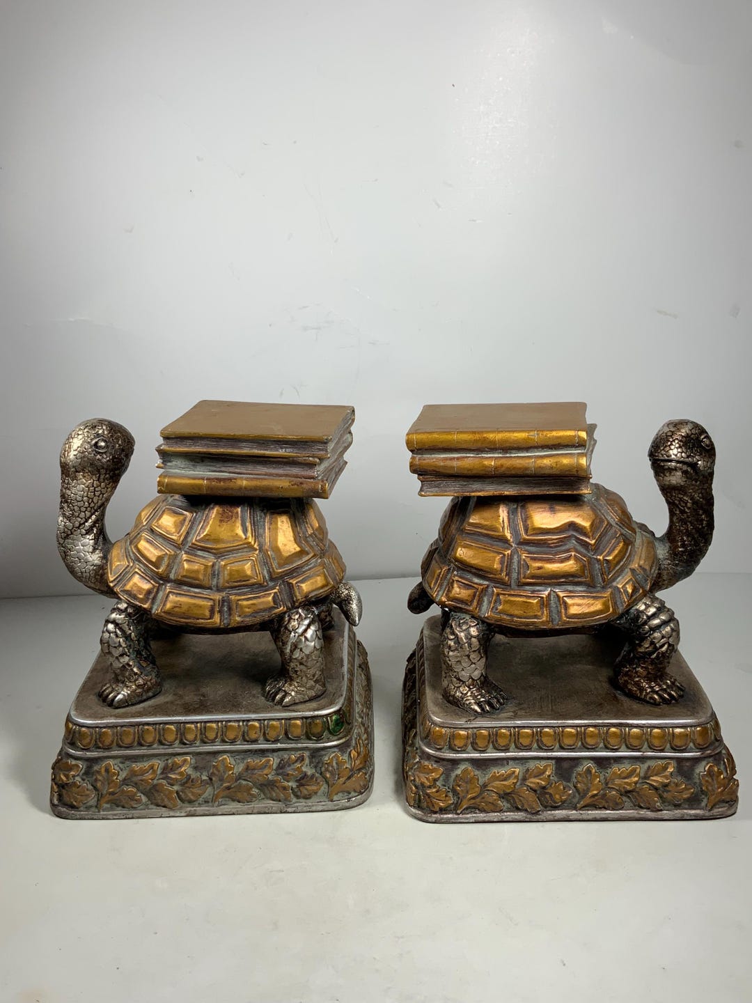 Rare Set of 2 Vintage Turtle & Books Brushed Gold Weighted Resin ...