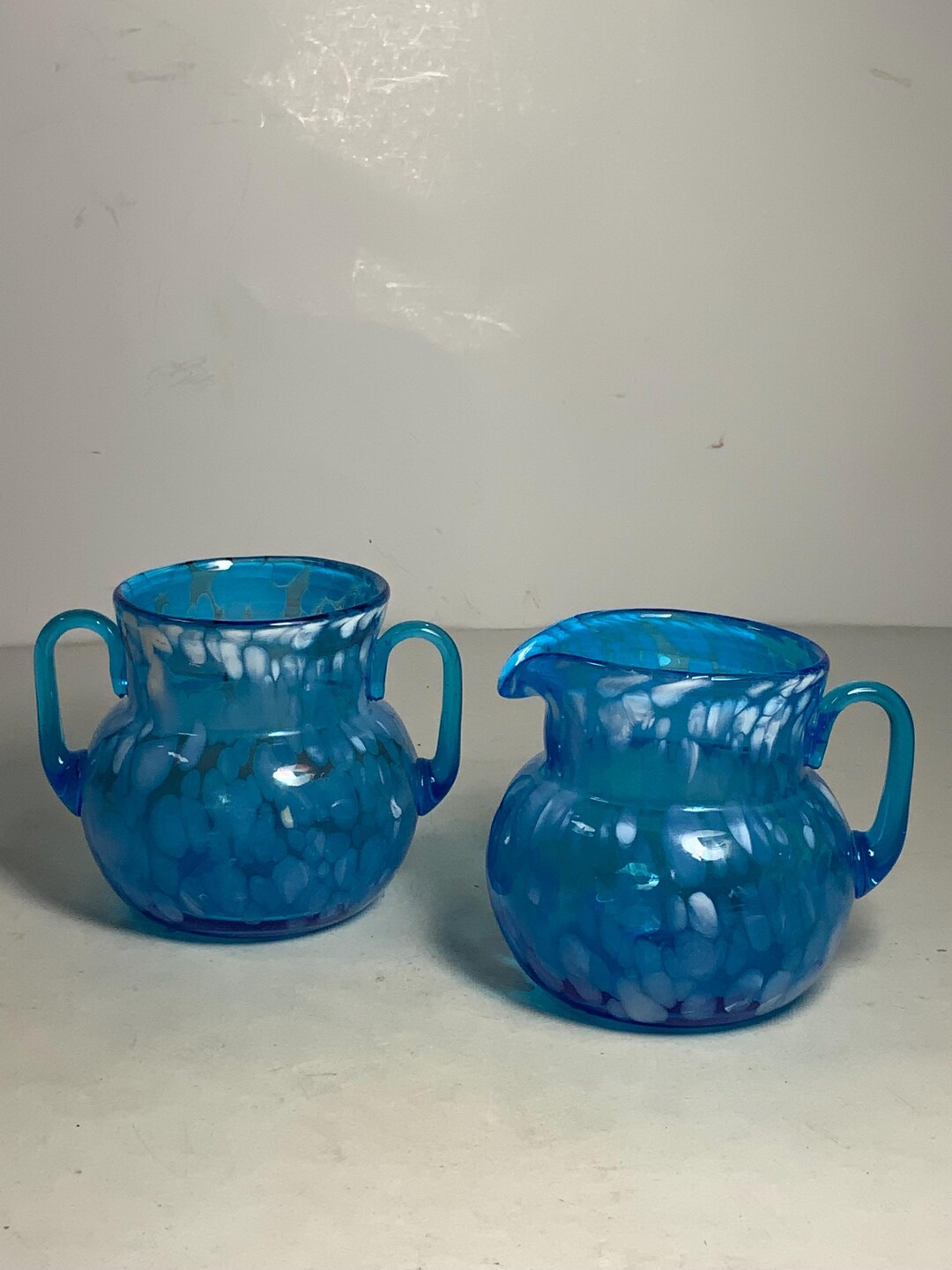 Rainbow Glass Co. Hand Blown Blue Speckled Glass Creamer & Sugar - Etsy