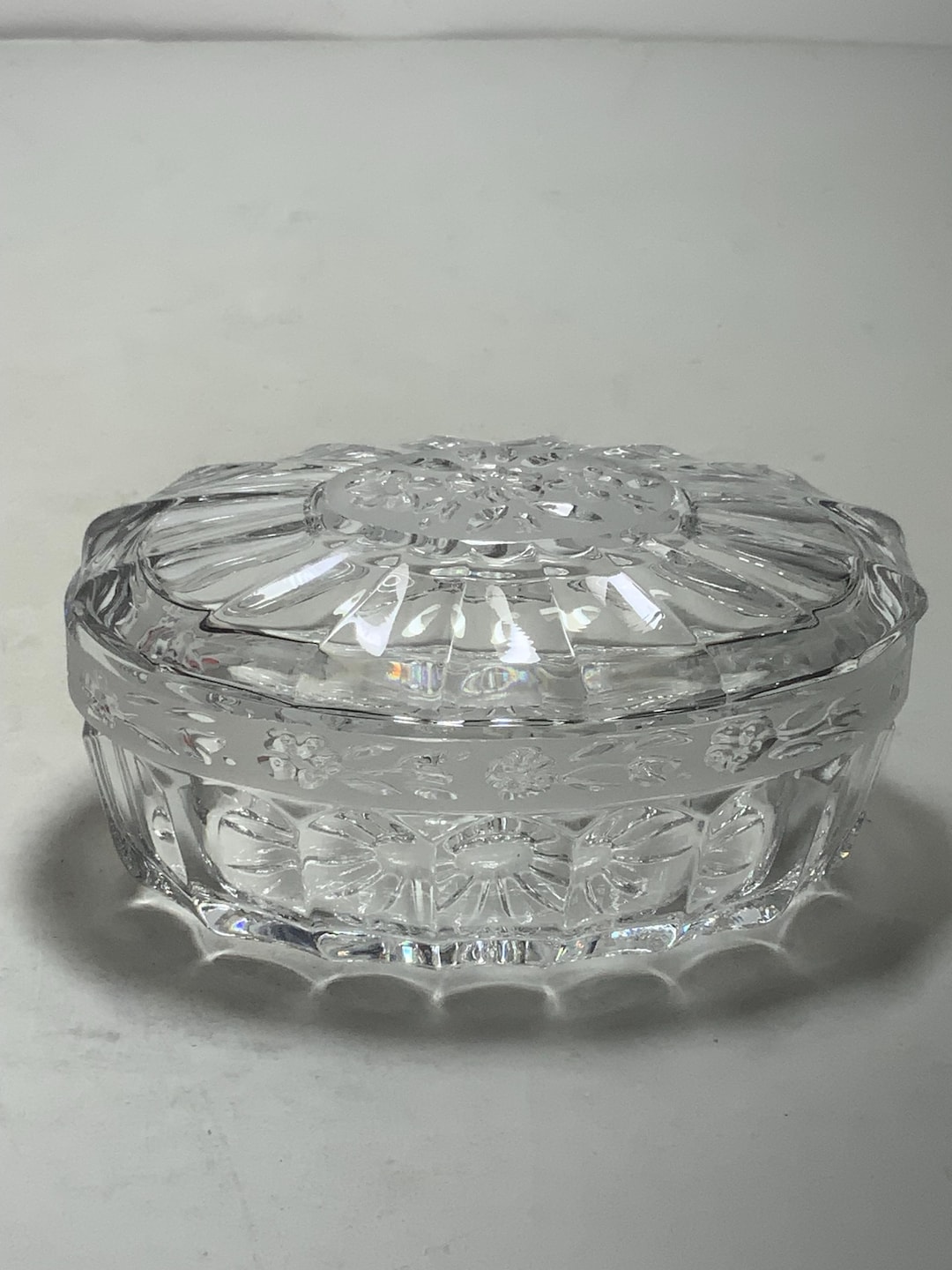 Vintage Cut Crystal Trinket Box With Floral Trim 5 In. - Etsy