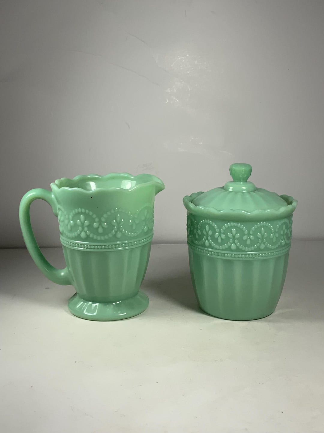 The Pioneer Woman Timeless Beauty Jadeite Glass Creamer & Sugar Bowl 3 ...