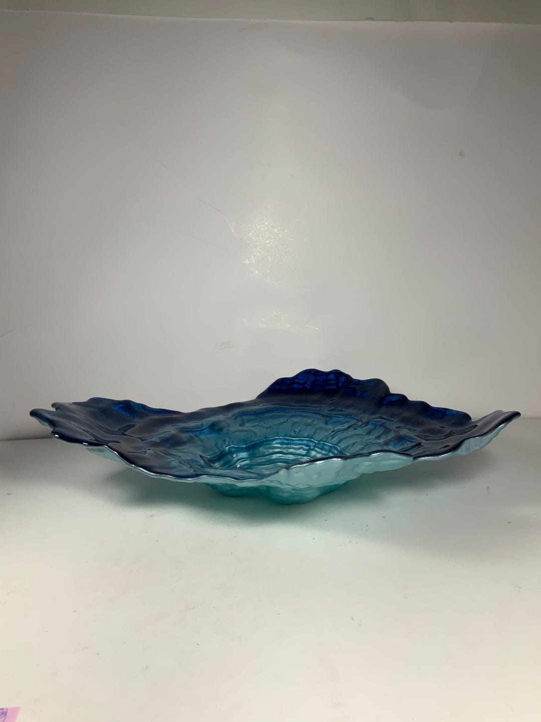 Arta Glassware Oyster Shell Shades of Blue Glass Fruit Bowl Made in ...
