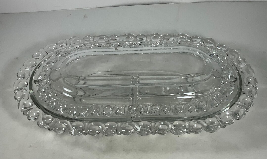 Vintage Heisey Glass Swirl Pattern 3 Part Relish Dish With Lid 11 In ...