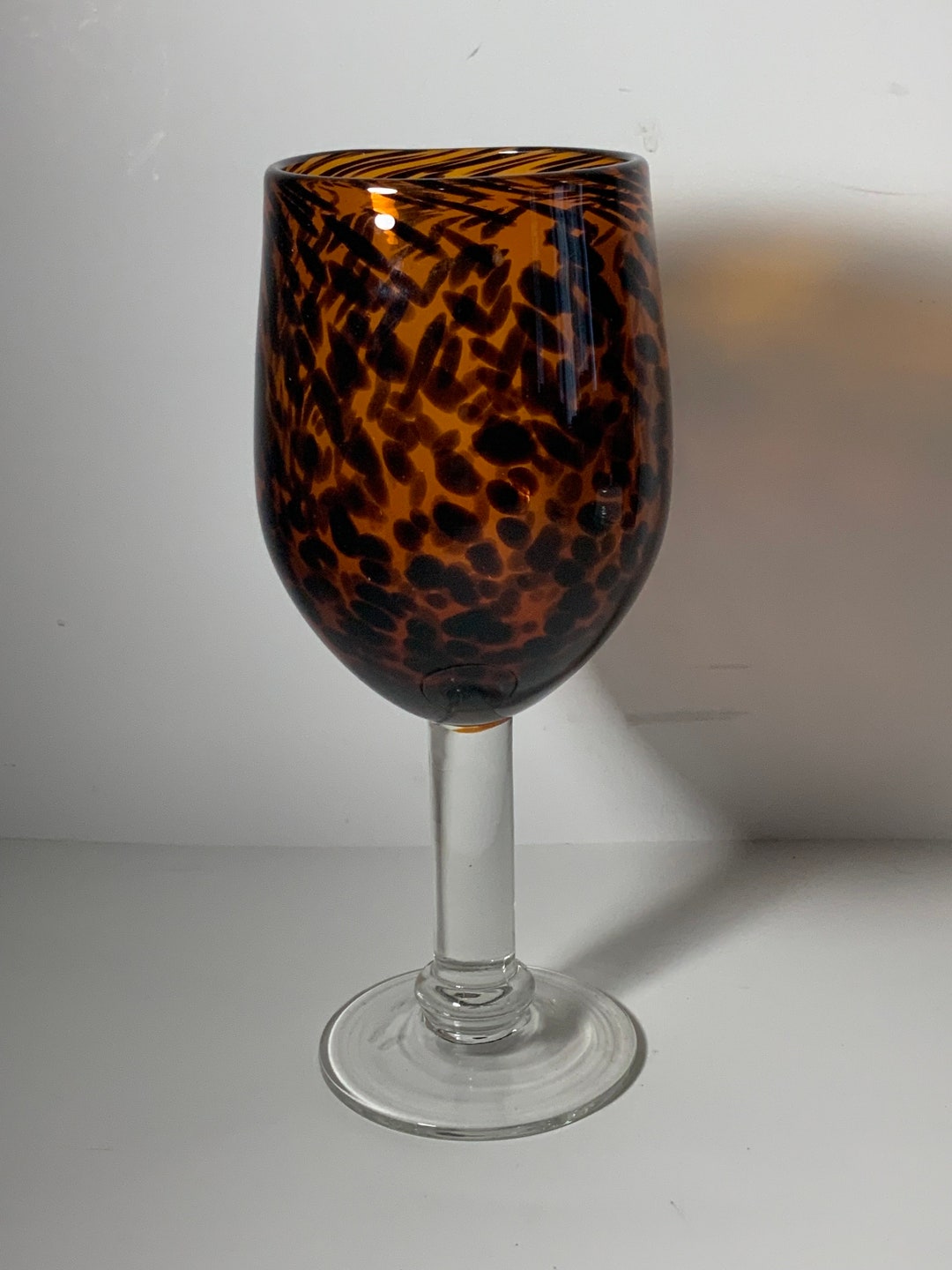 Tortoise Shell Hand Blown Large Glass Goblet 8.5 In. - Etsy