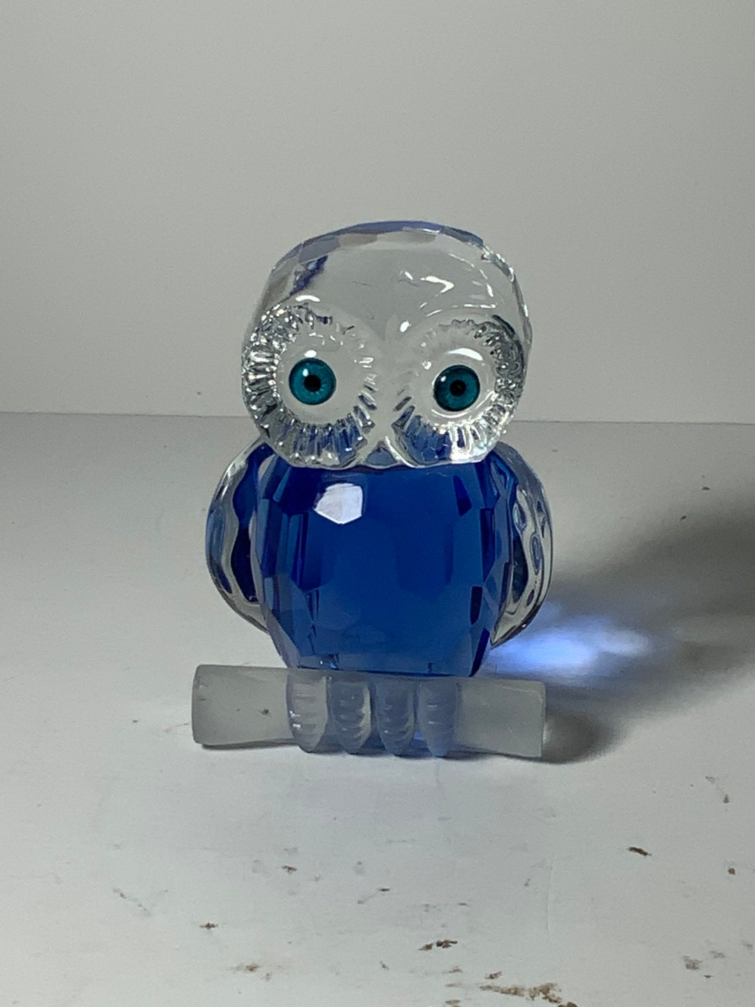Crystal Owl Figurine on Perch Clear & Blue 2.5 In. - Etsy