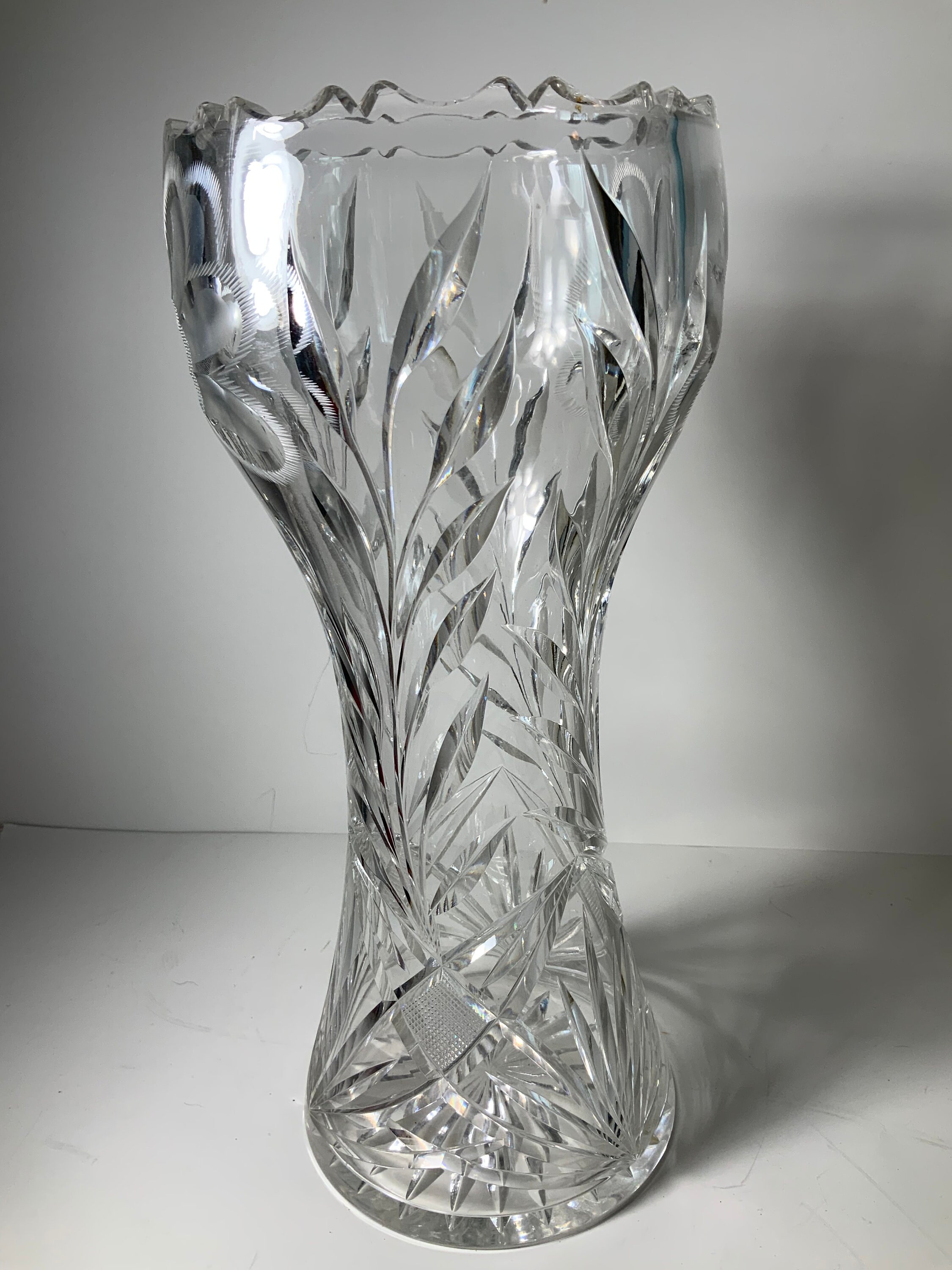 Vintage Cut Glass Etched Daisy Corset Vase 12 In. - Etsy