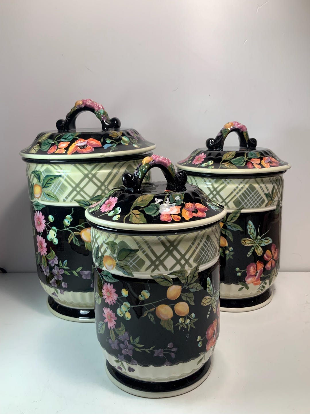 Set of 3 Tracy Porter the Jardiniere Collection Hand Painted Canisters ...
