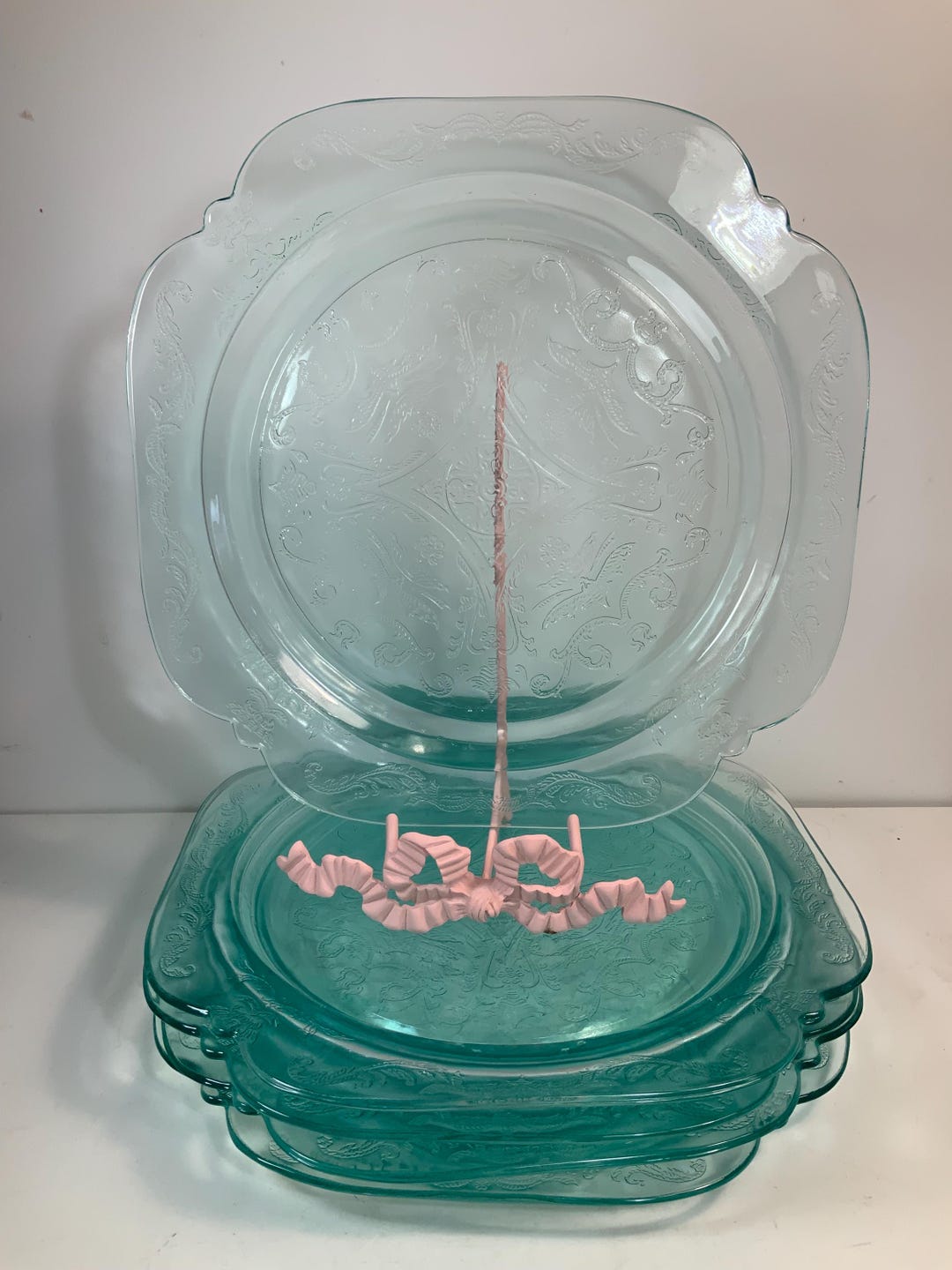 Set of 5 Vintage Indiana Glass Recollection Madrid Pattern Teal Glass ...