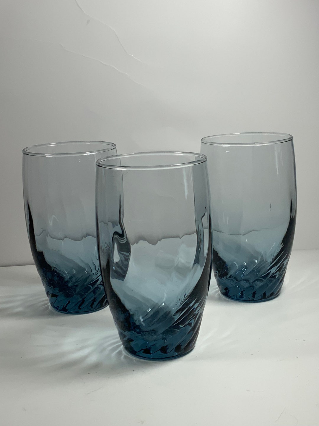 Set of 3 Vintage Libbey Tiara Blue Optic Swirl Glass Tumblers 5 In. - Etsy