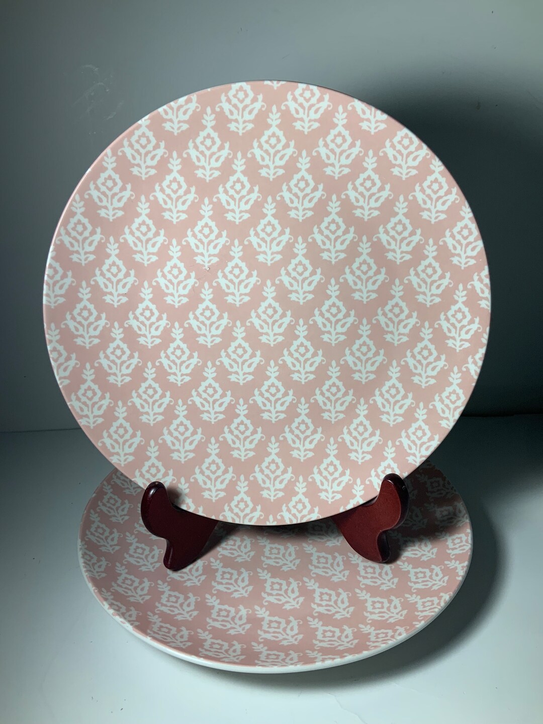 Set of 2 Mainstays Pink Stoneware Dinner Plates With White Flowers 10 ...