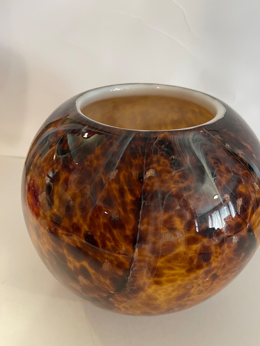 HQT Art Glass Jaguar Print Blown Glass Large Bowl Vase 7.5 In. - Etsy