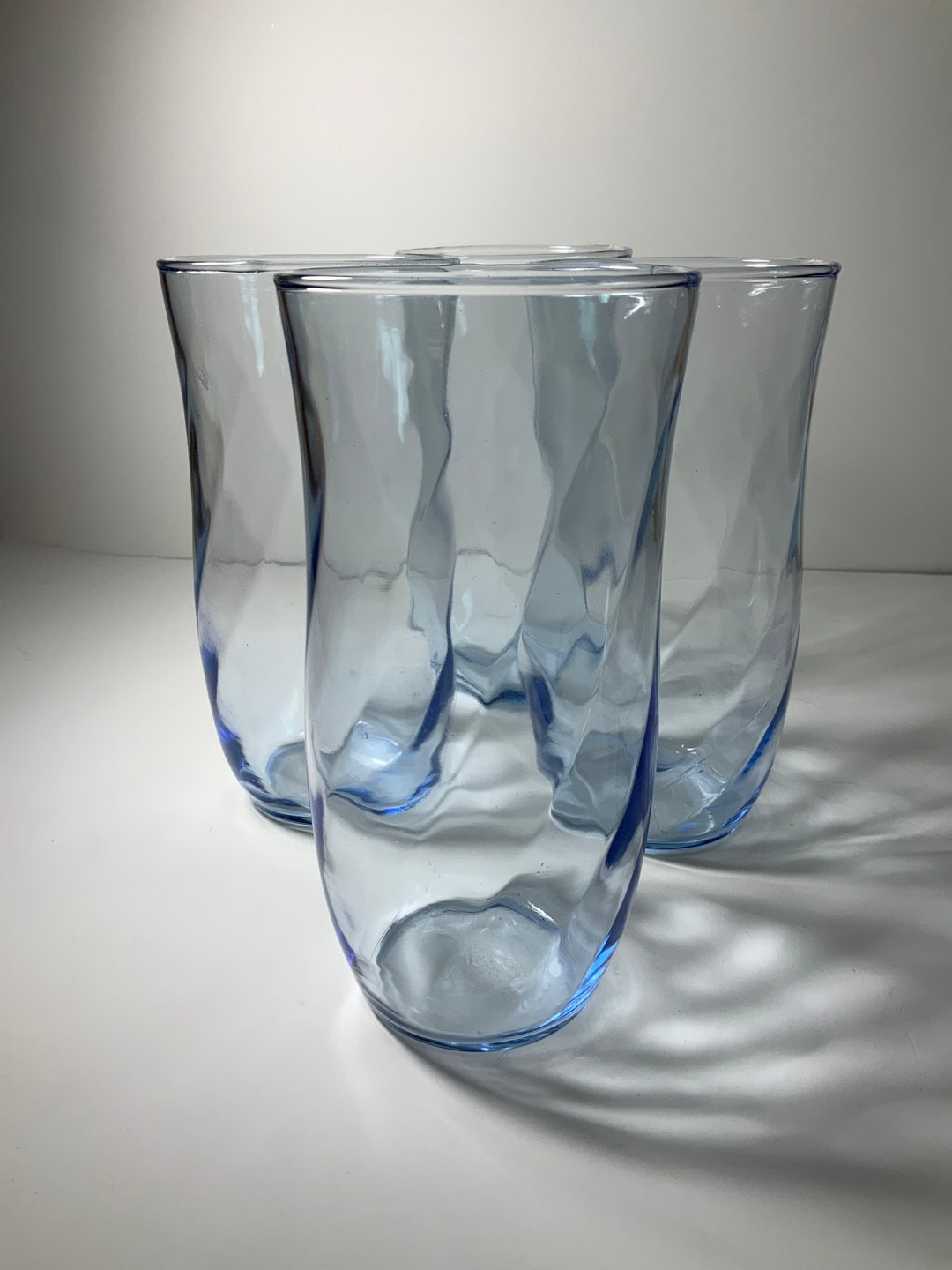 Vintage Libbey Glass Set of 4 12 Oz. Mystic Blue Optic Swirl - Etsy