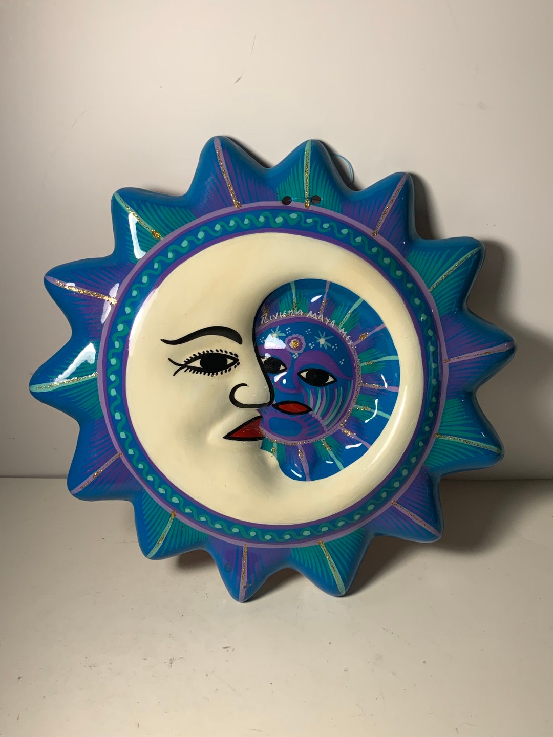 Talavera Pottery Sun/moon Face Wall Hanging Riviera Maya Mexico 9.5 In ...