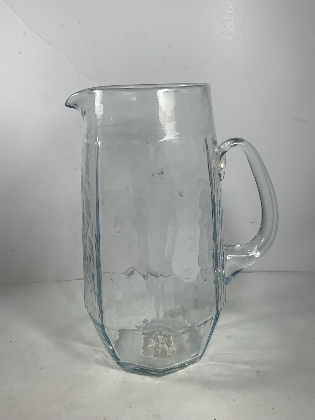Vintage Ice Texture Hand Blown Handmade Clear Glass Pitcher 9 In. - Etsy