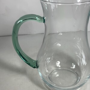 Vintage Hand Blown Glass Pitcher With Applied Green Glass Handle 8 In ...