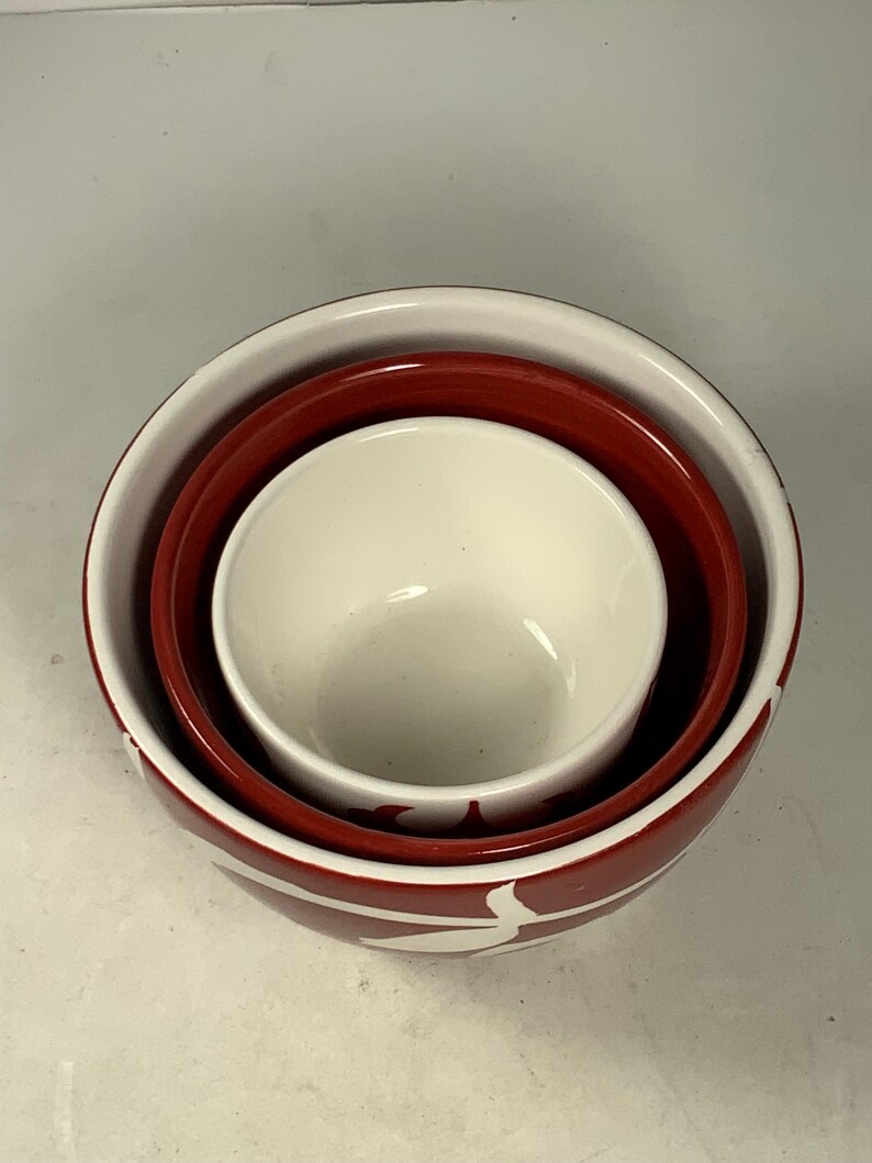 Set of 3 Vintage Sandra Lee Red Damask Stoneware Stacking Bowls - Etsy