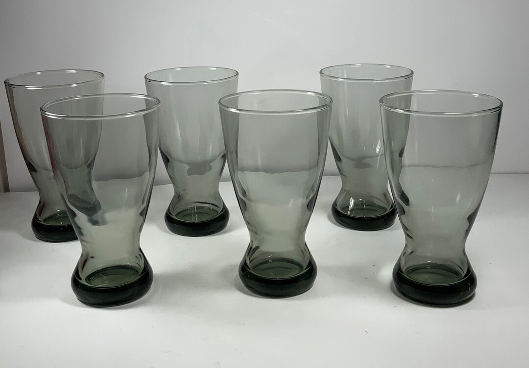 Set of 6 Vintage Libbey “stax” 1960s Smoke Gray Glass Pilsner Glasses 6 ...