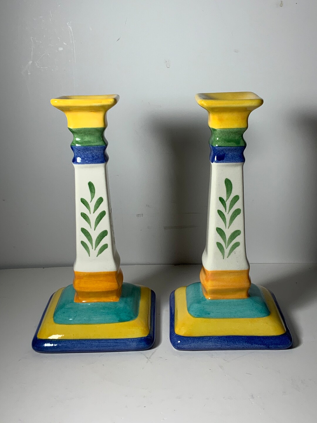 Set of 2 Vintage California Pottery Manhattan Beach Ceramic Candlestick ...