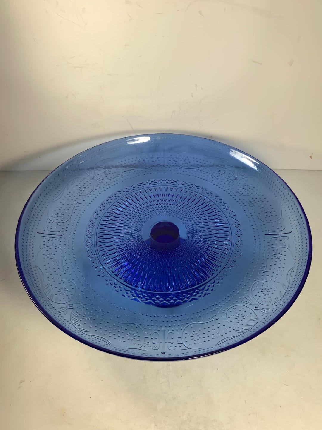 Vintage Laura Glass Cobalt Blue Glass Centerpiece Cake Stans 12.5 In ...