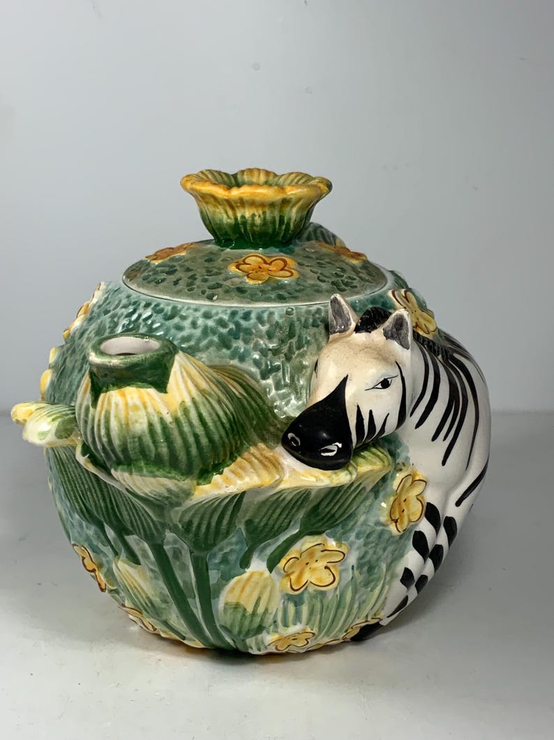 RARE the Strata Group Ceramic Jungle Spree Hand Painted Zebra Teapot 9 ...