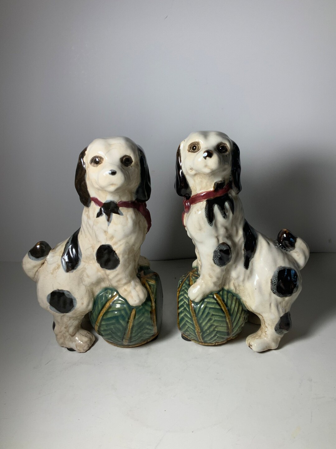 Set of 2 Vintage 1940s Ceramic Painted English Cavalier Dog Bookends 8 ...