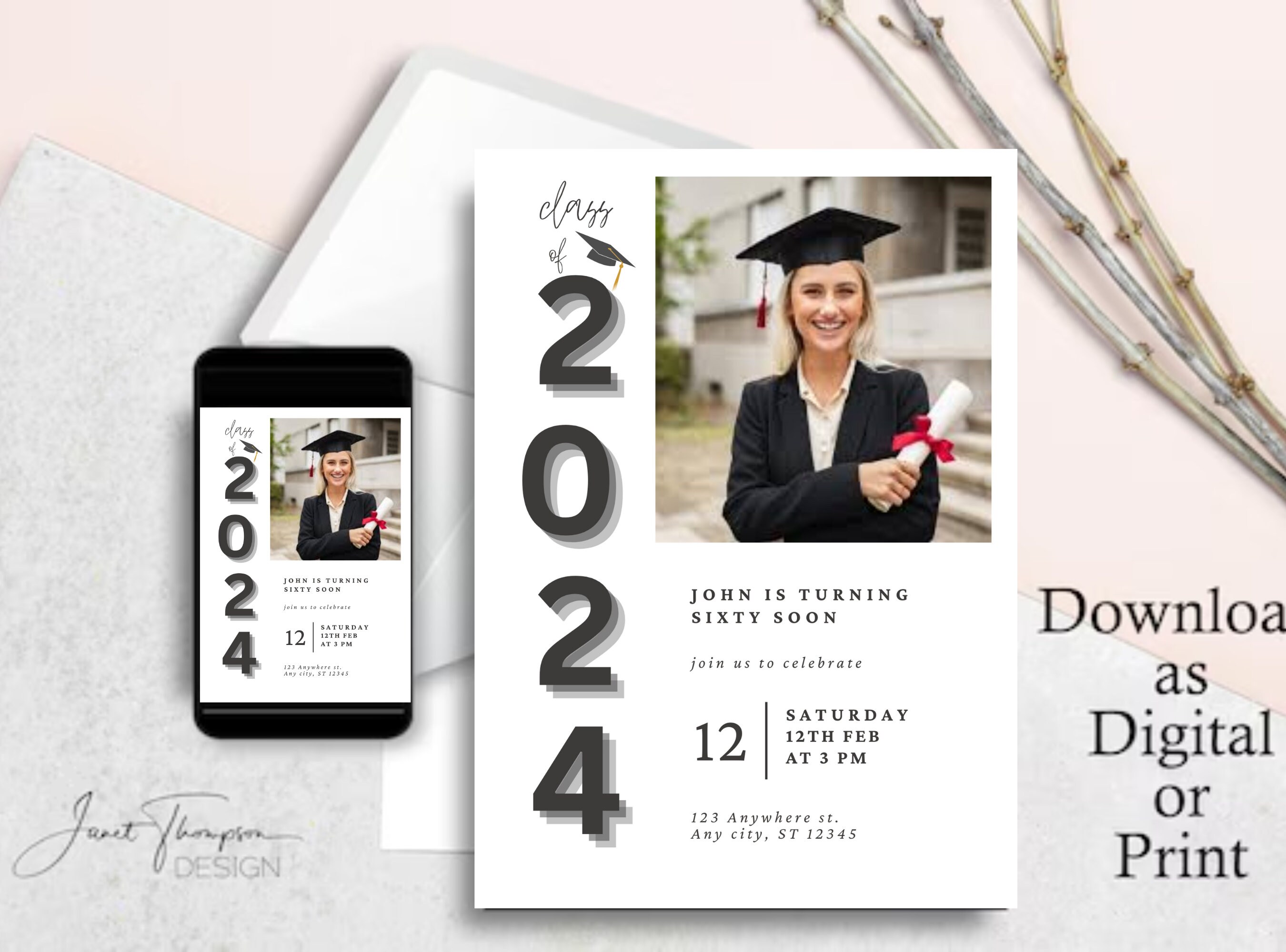 Graduation Digital Invitation Template, Grad Announcement, Graduation ...