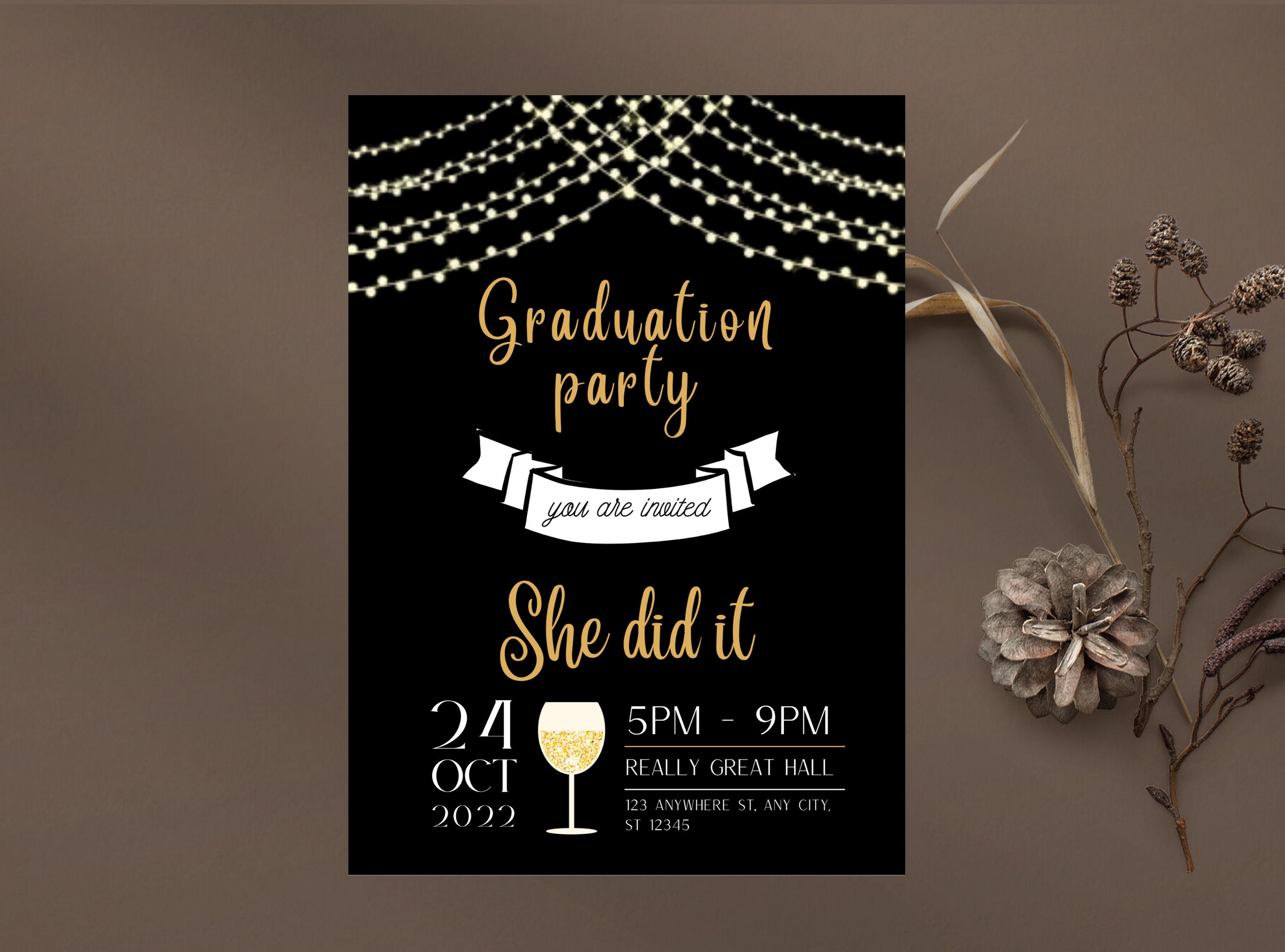 Digital She Did It Invitation ,graduation Invitation Template ...