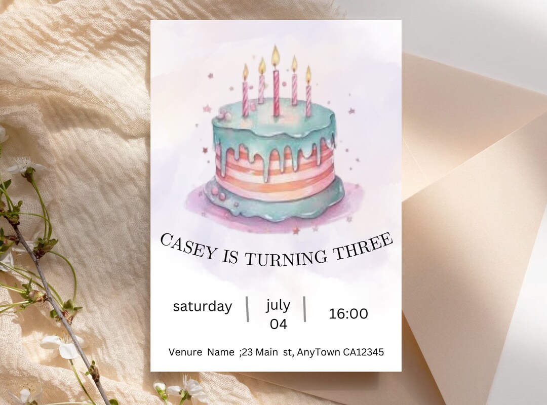 Cake Digital Kids Birthday Invitation | Editable on Canvas ...
