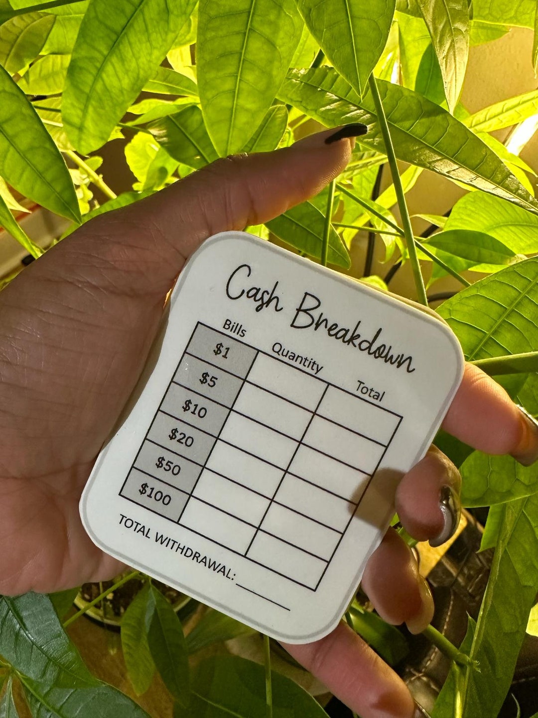 BLACK GRAY Cash Breakdown Slip | Minimalist Reusable Laminated | Teller ...