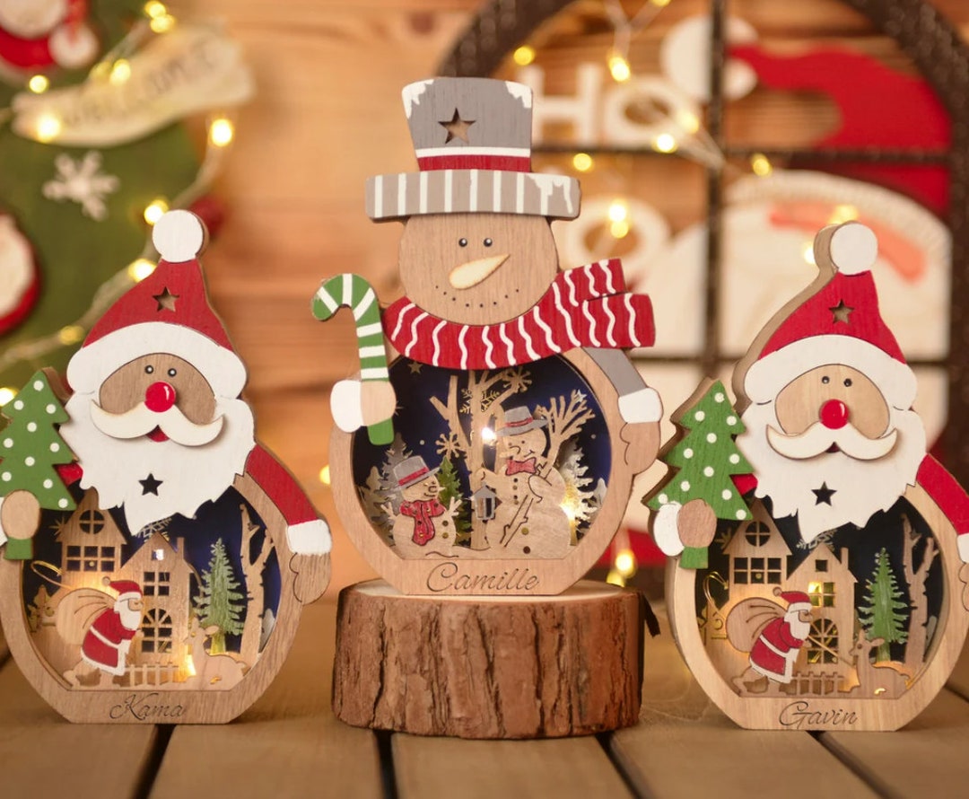 Santa Claus Lantern Christmas Gift Wood LED Christmas - Etsy