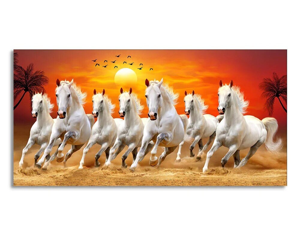 Seven Horses Running at Sunrise Premium Canvas Wall Painting - Etsy