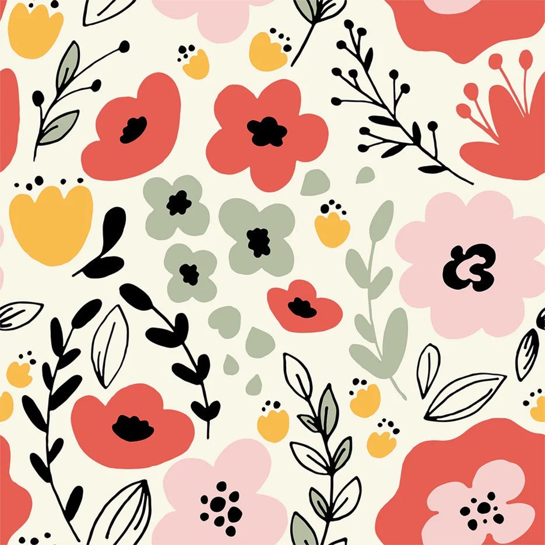Design Studio Floral Seamless Pattern With Leaves & Fantasy Flowers Non ...
