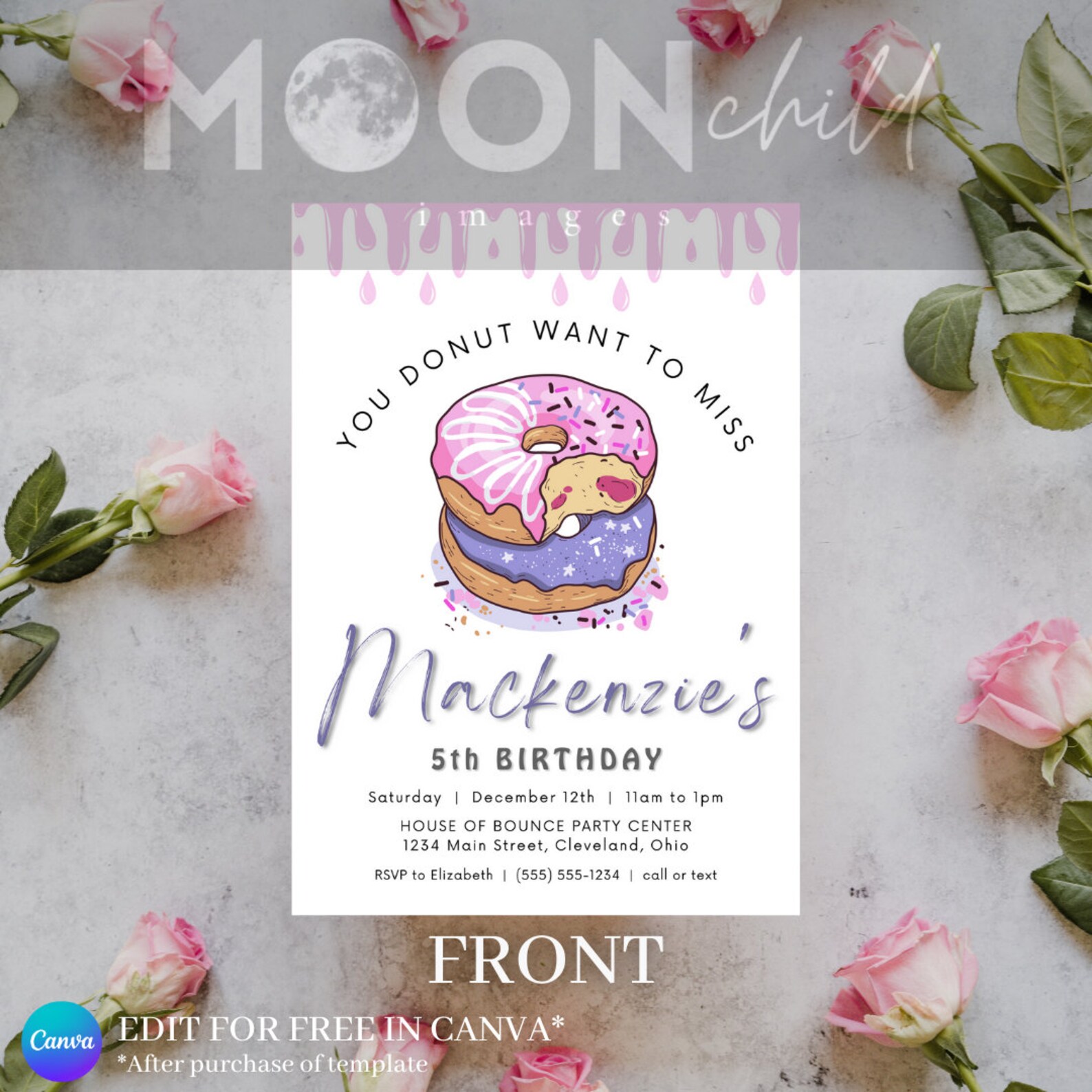 Editable Donut Invitation Canva Template - Etsy